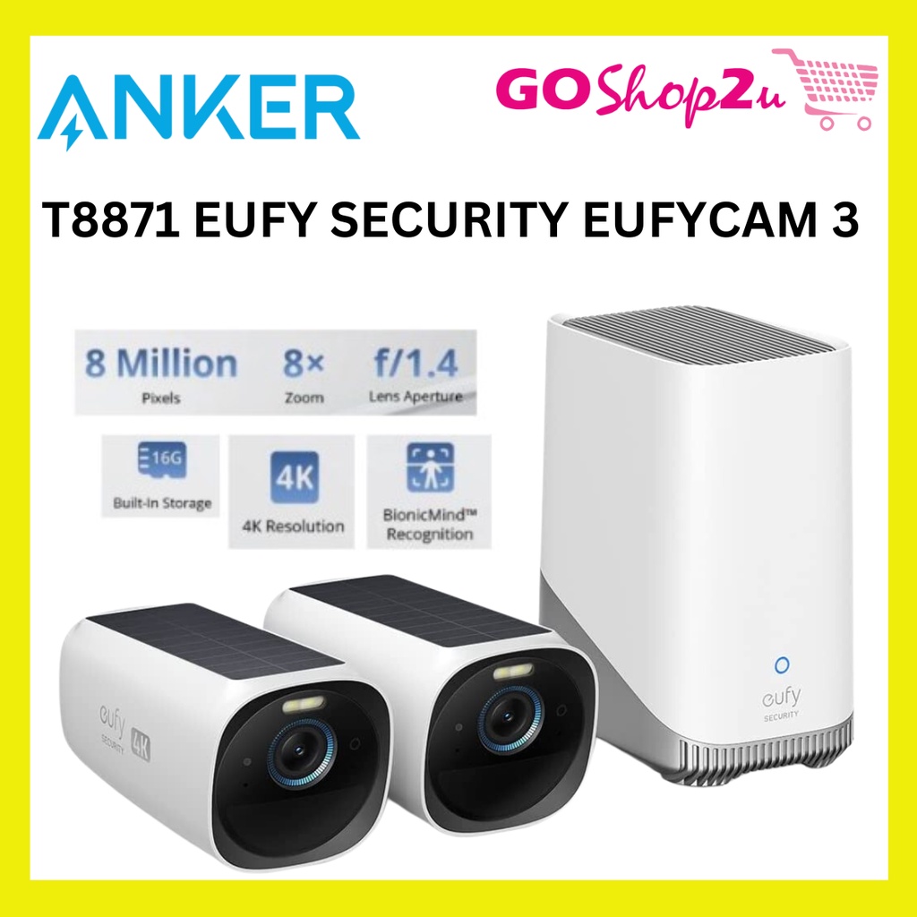 Anker T8871/T8160 eufy Security eufyCam 3 2-Camera Kit, 4K Wireless Security Camera with ...