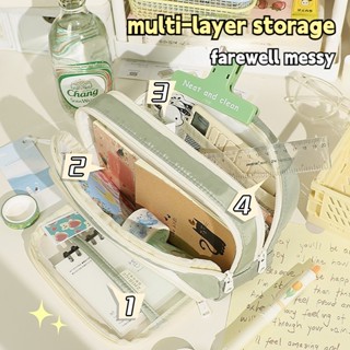 Three-Layer Pencil Case Large Capacity Transparent Zipper Pencil Box ...