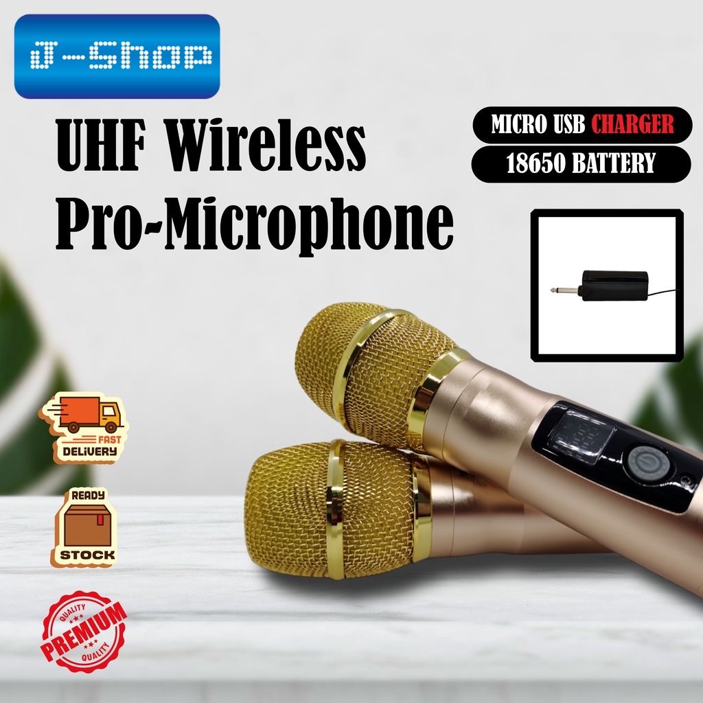 UHF Wireless Pro-Microphone (MICRO USB CHARGER 18650 BATTERY) KARAOKE ...