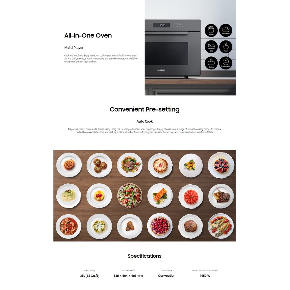 Samsung 35L Convection Microwave Oven MC35R8088 with HotBlast ...