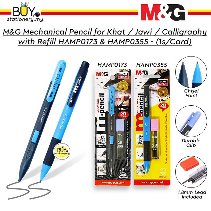 M&G 1.8mm Mechanical Pencil Khat Pensel Jawi Calligraphy Pen + 2B Lead ...