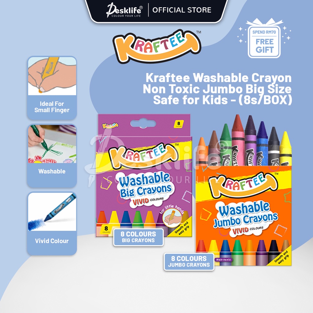 Desklife Kraftee Washable Crayon Non Toxic Jumbo Big Size Safe for Kids ...