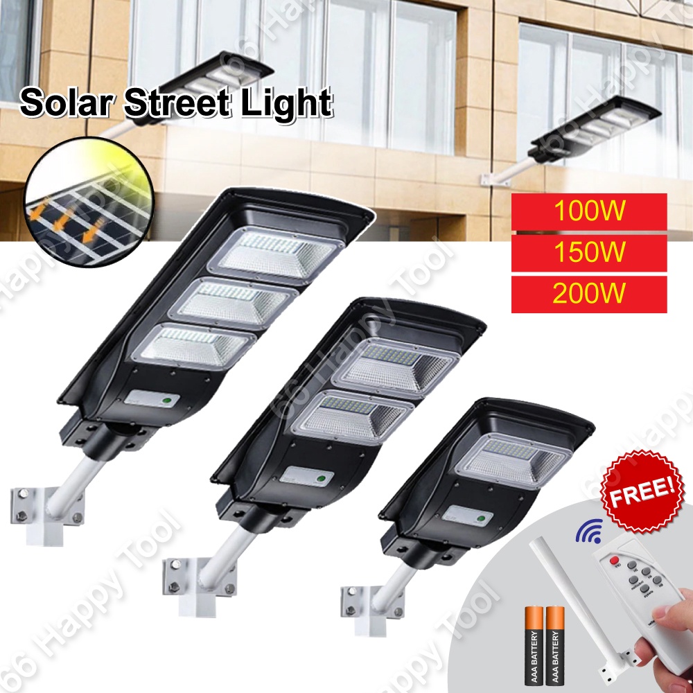 Solar Light 100/200/300W LED Lampu Solar Street Lighting Parking Lot ...