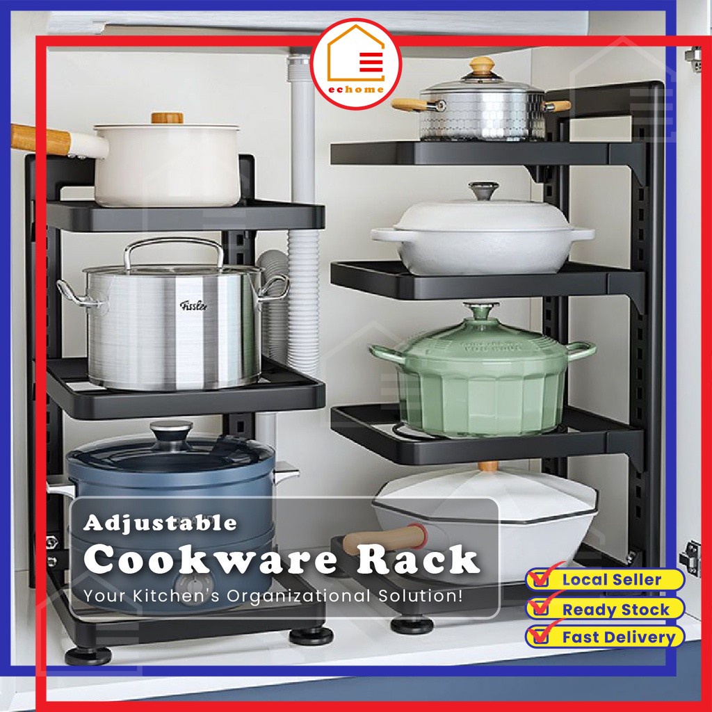 Adjustable Cookware Rack Pot Rack Kitchen Organizer Multipurpose / Rak ...