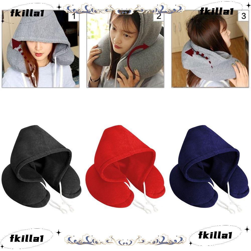 FKILA Hooded Travel Pillow Soft Noon Break U-Shape Airplane Pillow ...