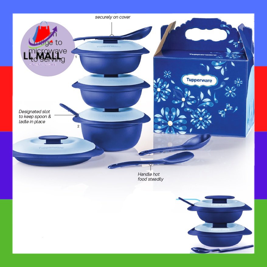 NEW - Tupperware Royale Blue Petit Serveware Set / PWP Royale Blue Sambal Dish (2) 110ml With ...