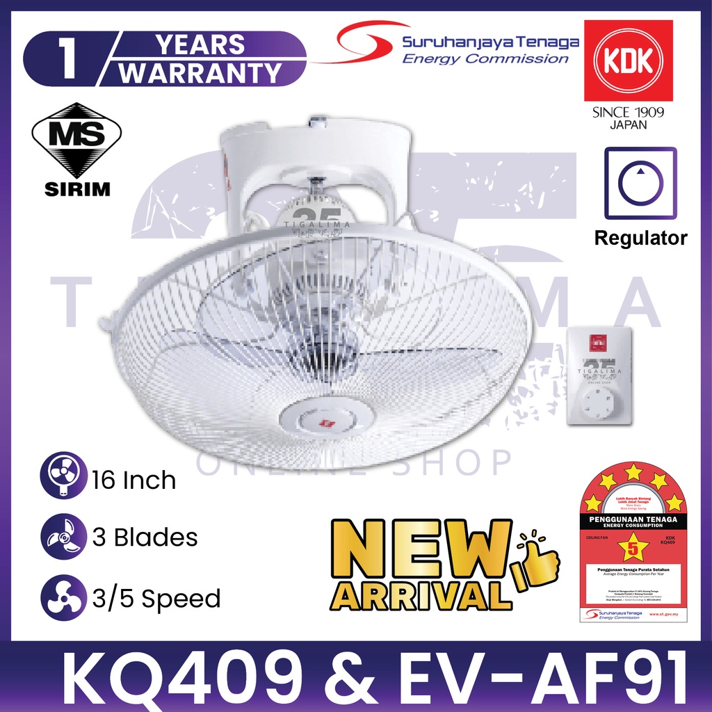 KDK Fan KQ409 16Inch / EVERWind Fan EV-AF91 16Inch 3 Blades Electronic ...