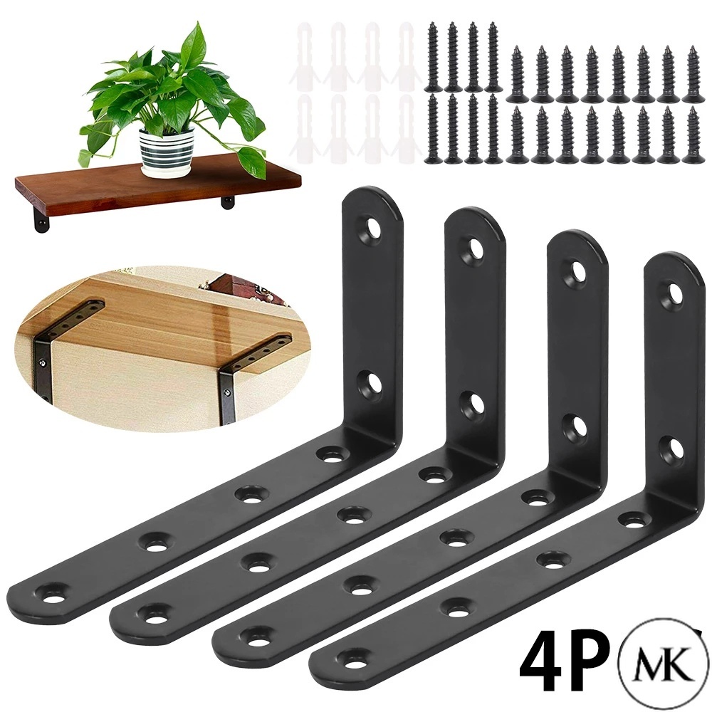 MK 90 degree L shape Iron material silver black color wood shelf bracket Heavy Duty wall shelf ...