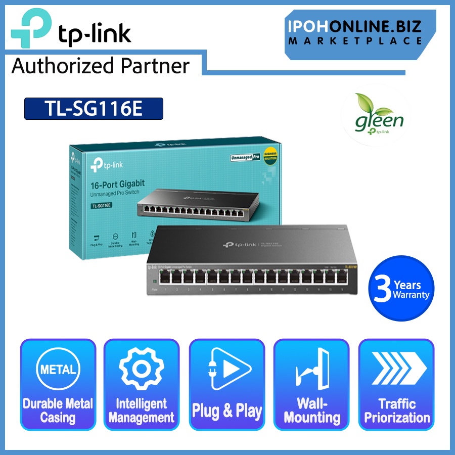 TP-Link TL-SG116E 16 Port Gigabit Unmanaged Pro Easy Smart Switch - Green Quiet Slim Metal ...