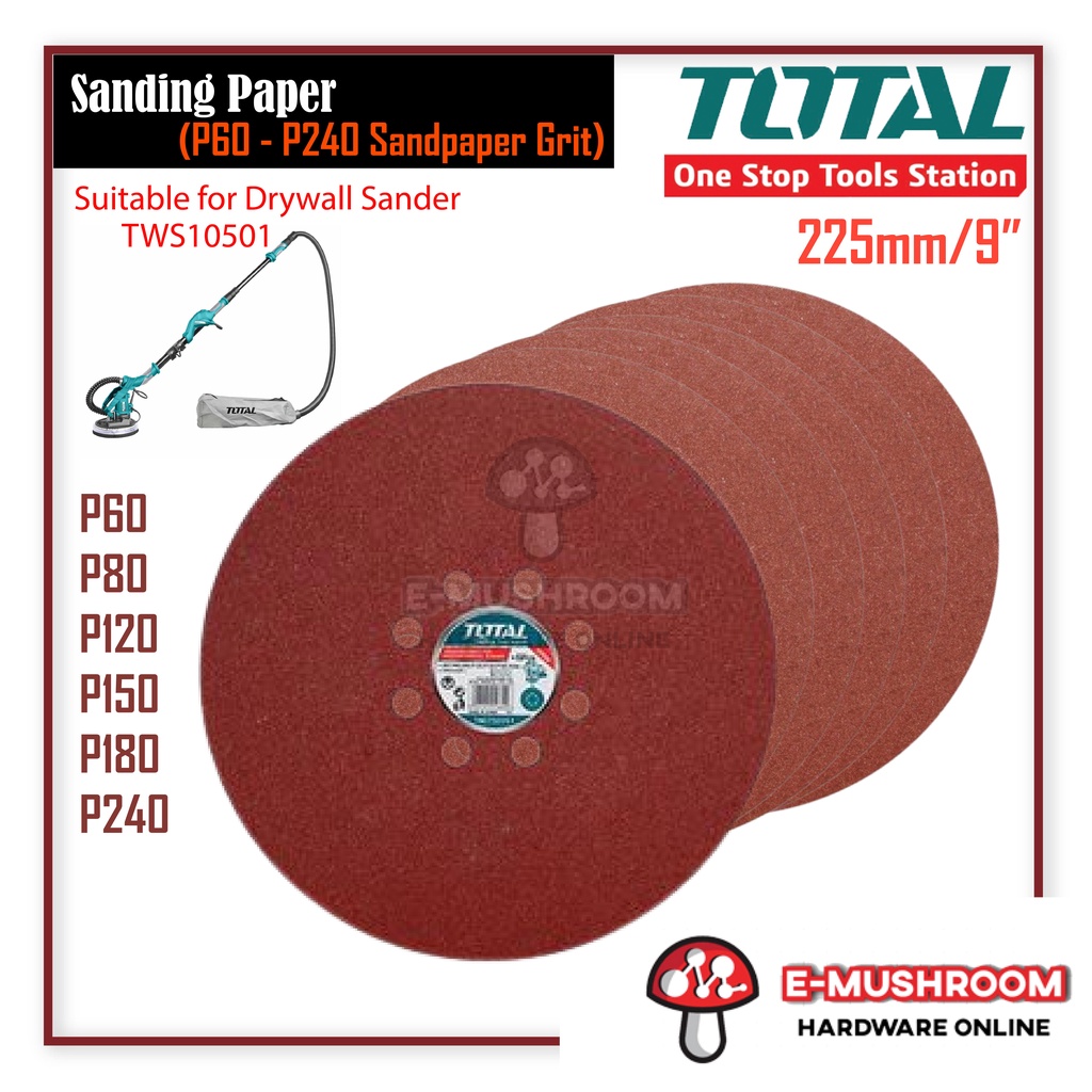 Total Dry wall Sander TWS10501 Sanding Paper, 6 pcs/set (P60 - P240 ...
