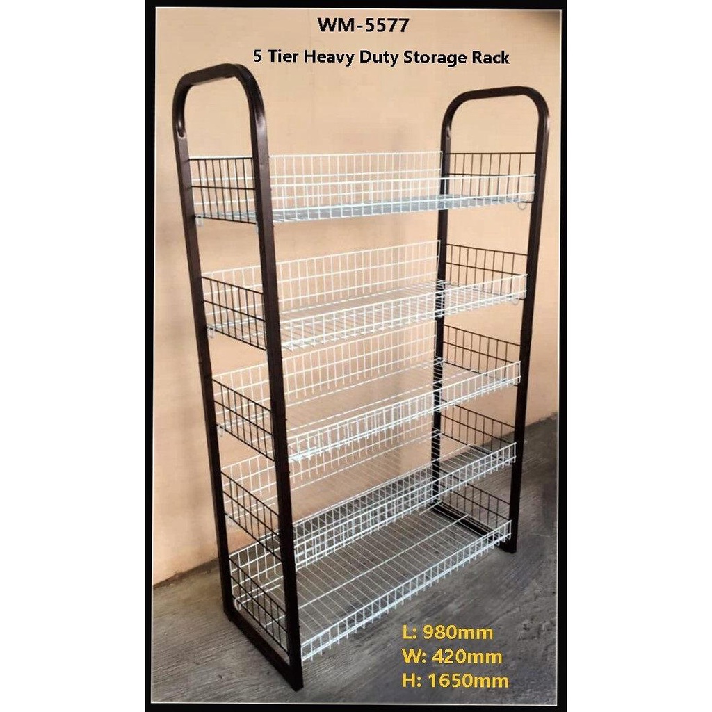 WM-5577~ 5 Tiers Heavy Duty Multi-Purpose Storage Rack with Roller/ rak ...