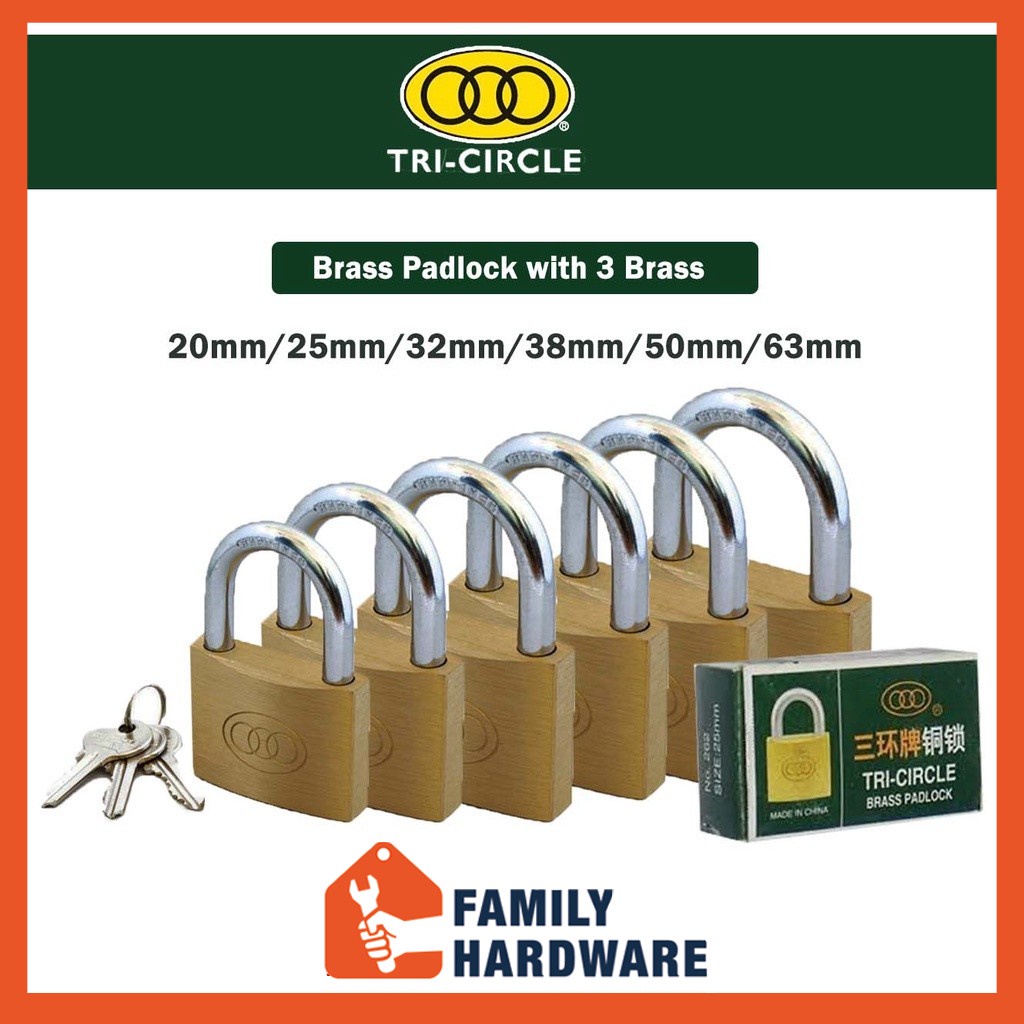 Tri-Circle 261 262 263 264 265 266 Brass Padlock 3 Brass Key 20mm 25mm ...