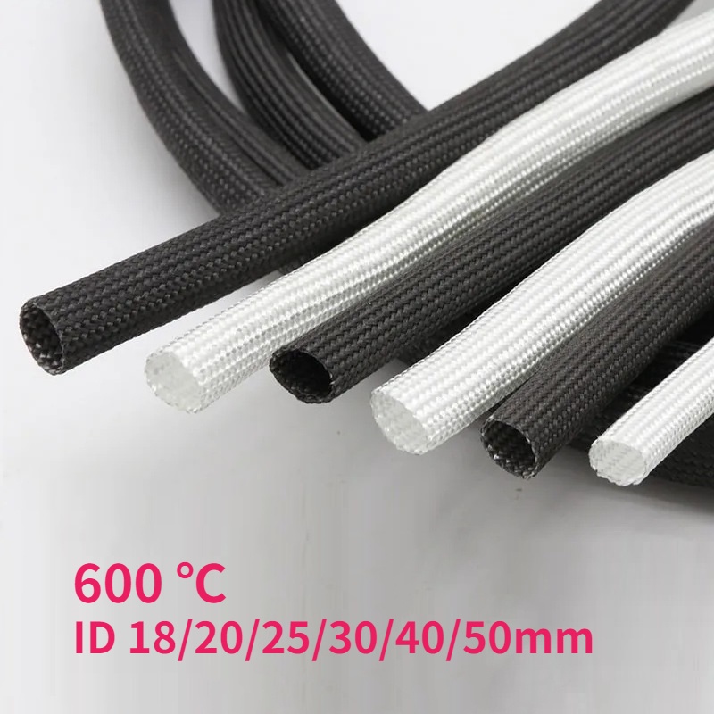 ID 18mm ~ 50mm Braided Fiberglass Sleeve 600 Deg.C High Temperature ...