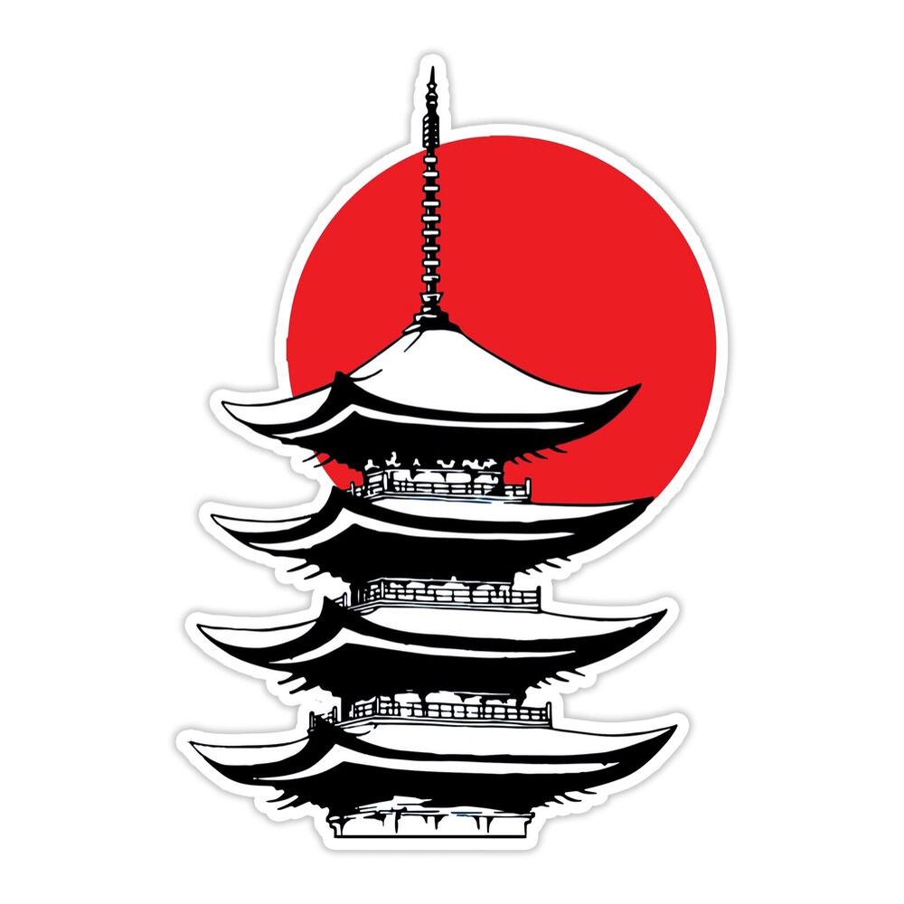 Japan Red Rising Sun Sticker Kanji JDM Japanese Castle Temple Vinyl ...