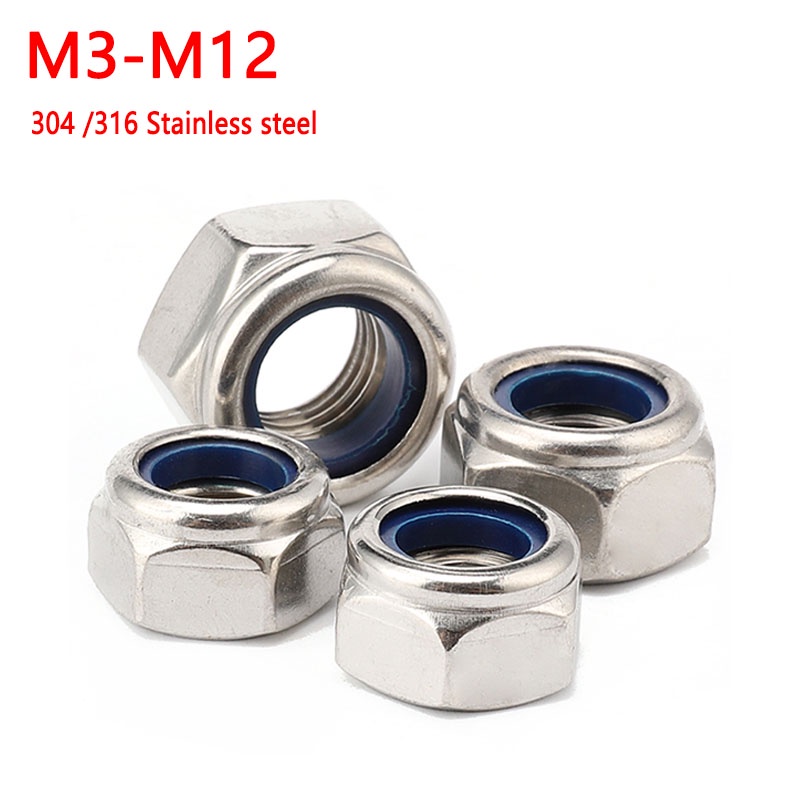 DIN985 304/316 Stainless Steel Nylon Self-locking Hex Nuts Locknut Slip Lock Nut M2 M2.5 M3 M4 ...