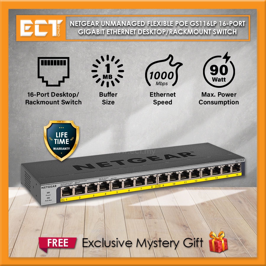 Netgear Unmanaged Flexible PoE GS116LP 16-Port Gigabit Ethernet Desktop ...