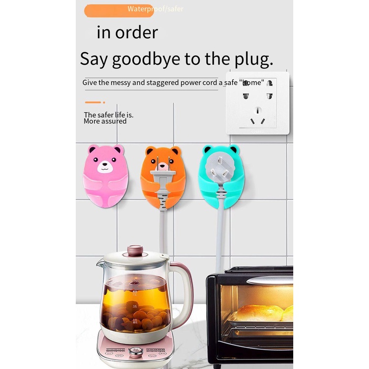 4PCS Wall Storage Hook Bear Plug Bracket Punch-Free Power Plug Socket ...