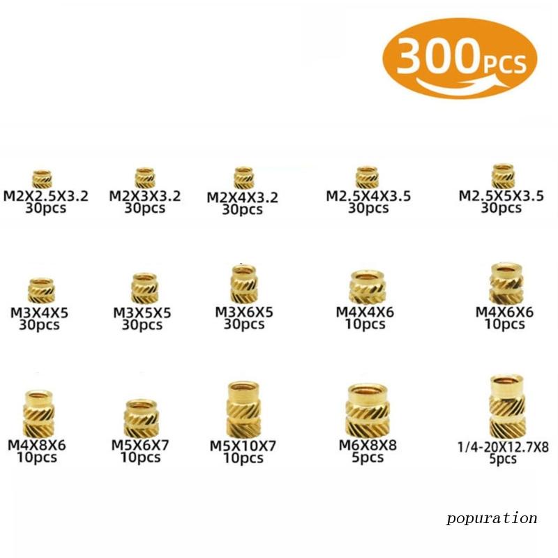 POP 300pcs M2-M6 Thread Knurled Brass Threaded Heat Set Heat Resistant ...