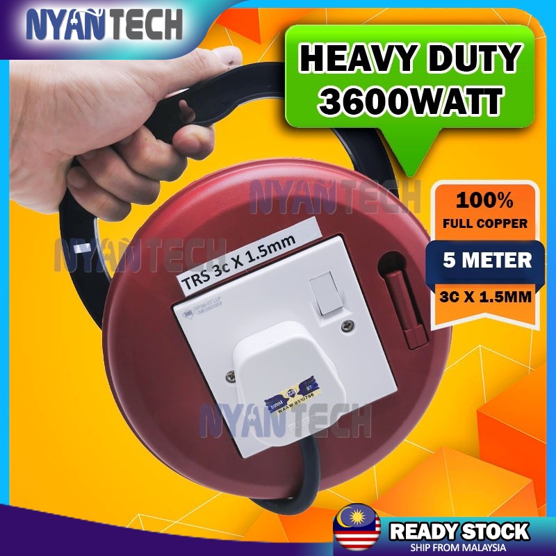 Heavy Duty Extension Roller Round Wire Box Trailing Socket Cable Reel ...