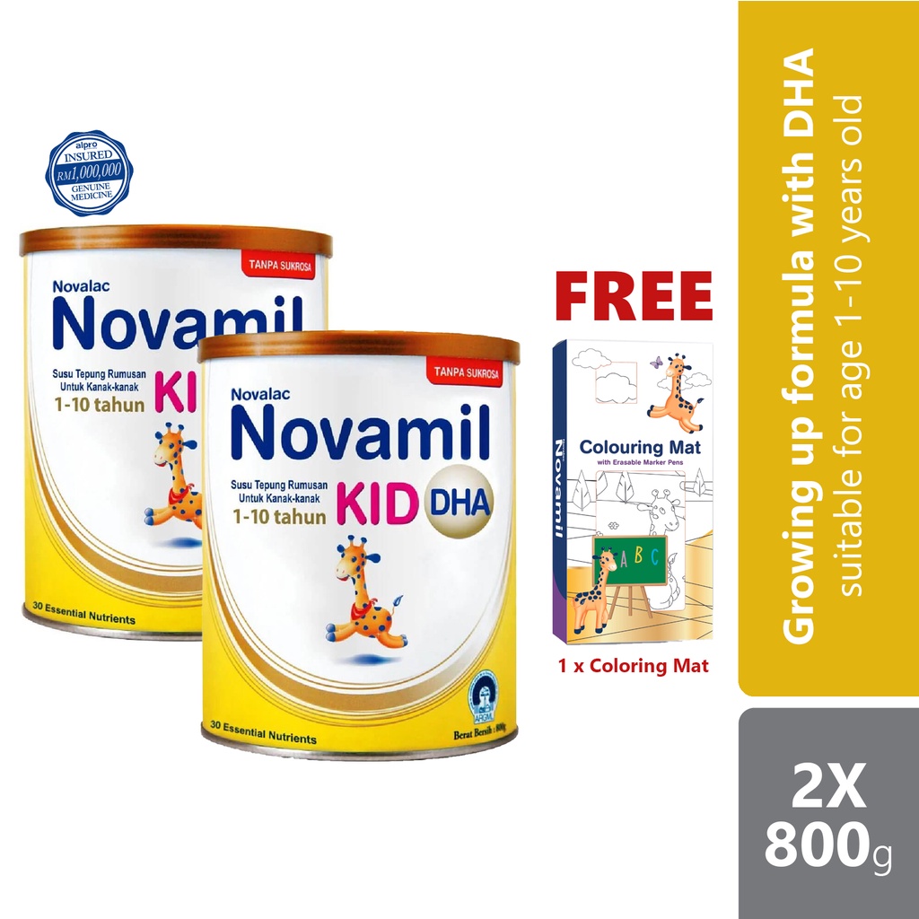 Novalac Novamil Kid DHA 1-10 Tahun 800g x 2 | Free Colouring Mat ...