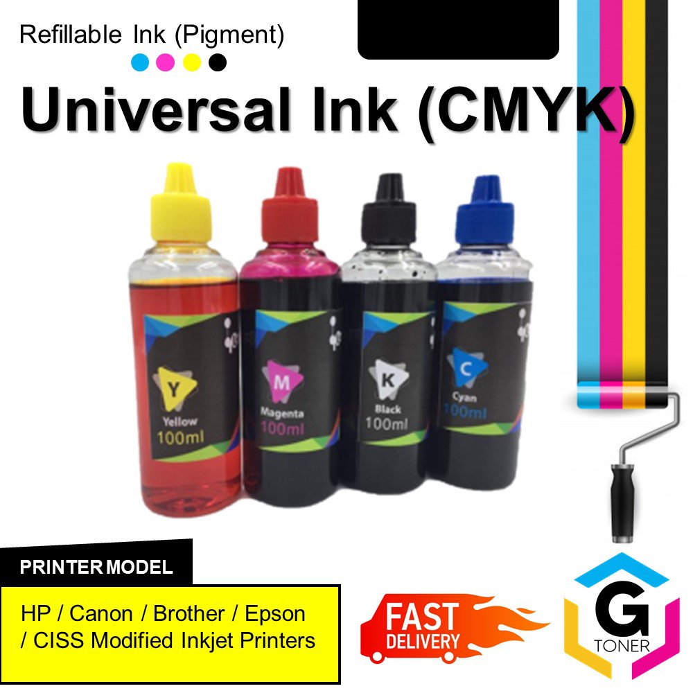4 Color Universal Refill Dye Ink Bottle 100ML for all HP / Canon / Brother / Epson / CISS ...