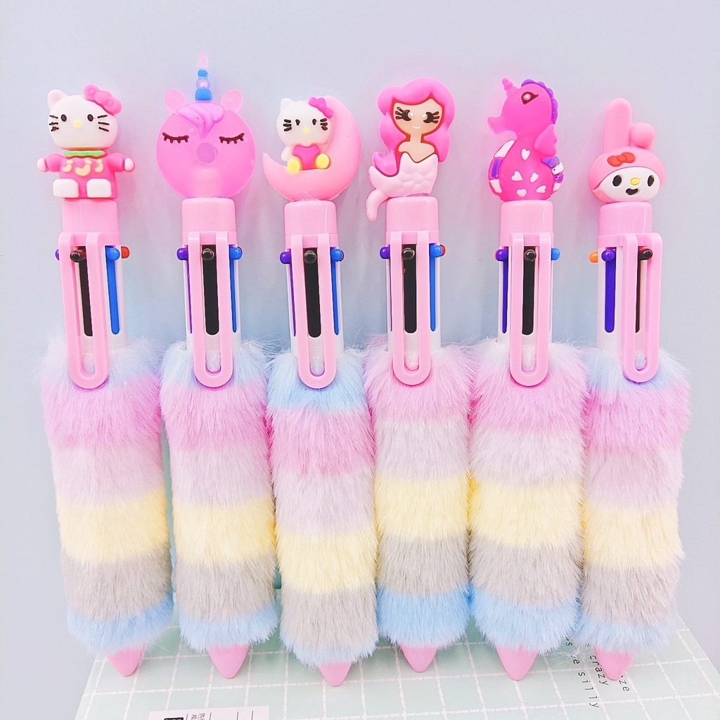 New Arrival 】 6-color Unicorn Press Action Pen Girl Cartoon Plush Pen ...