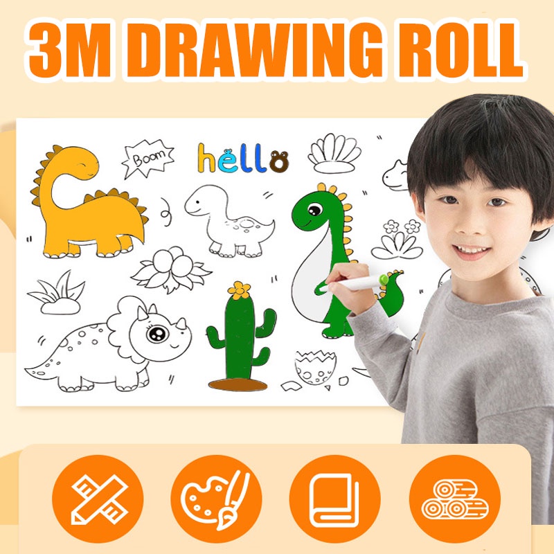 3M Kids Coloring Paper Roll Portable Children Drawing Graffiti Scroll ...