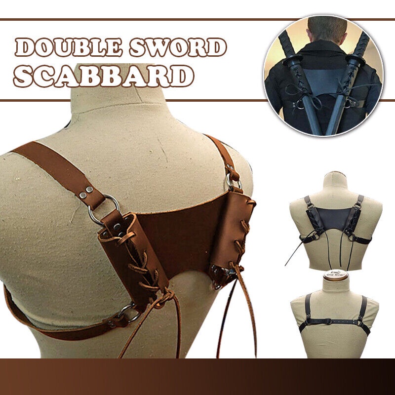 Retro Medieval Dual Sword Shoulder Back Scabbard Holder Warrior PU ...