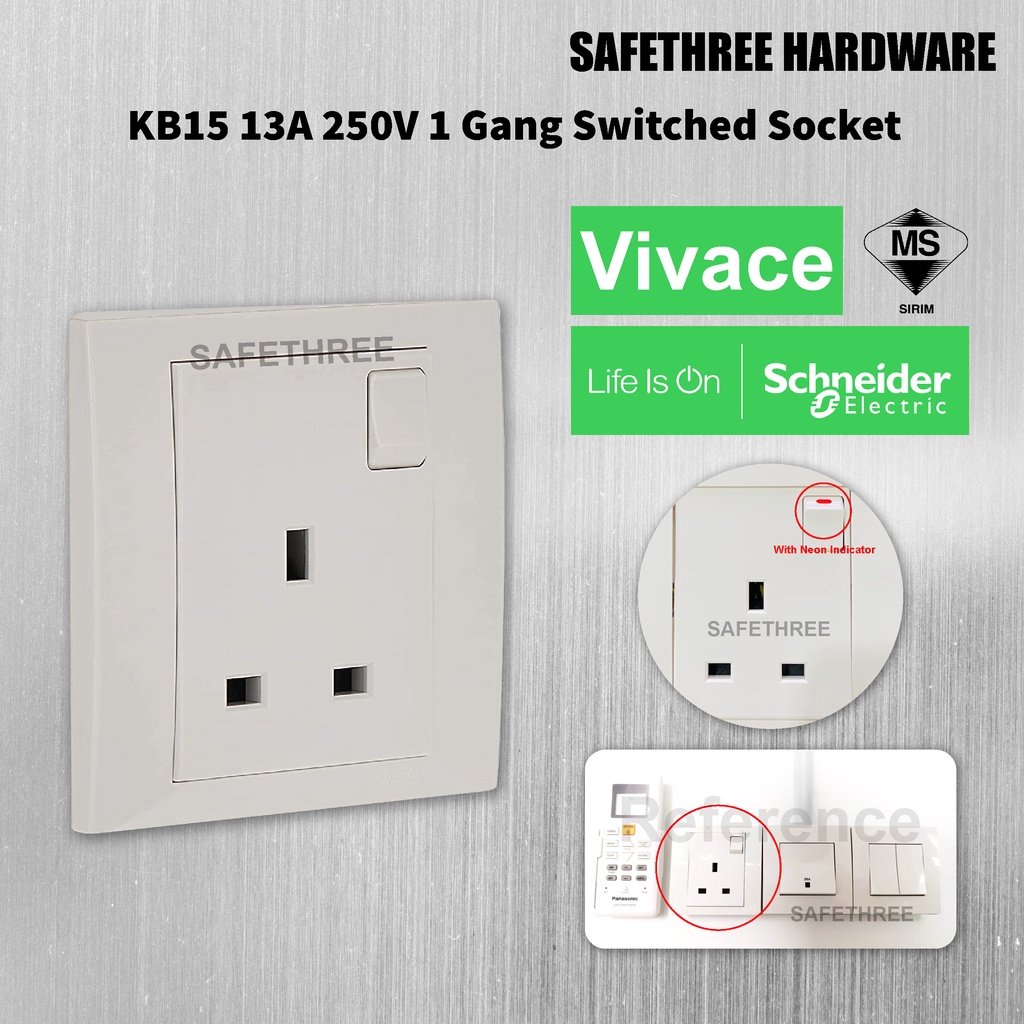 Schneider Vivace White KB15 13A 250V 1 Gang Outlet Switch Socket Sirim ...