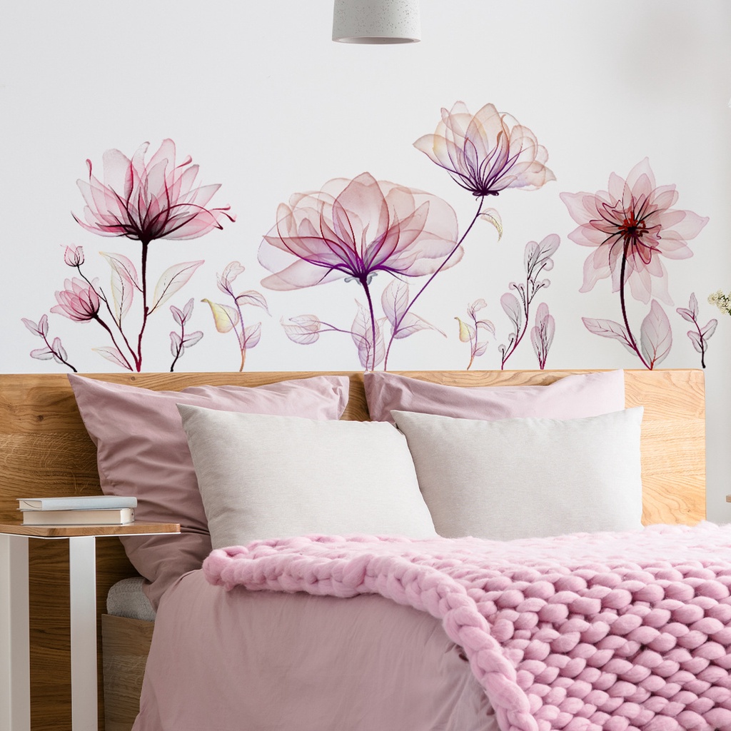 Pink Wall Stickers, Plant Wall Stickers, Flower Wall Stickers, Living ...