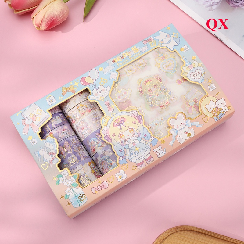 QX 10 Rolls Cute Cartoon Sticker Washi Tape Gift Box Set DIY Collage ...