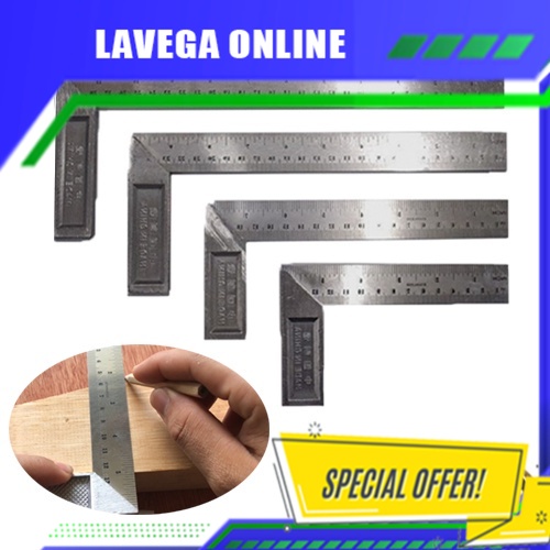TRY SQUARE STEEL CARPENTER SQUARE SCALE RULER TOOL PEMBARIS BESI L ...