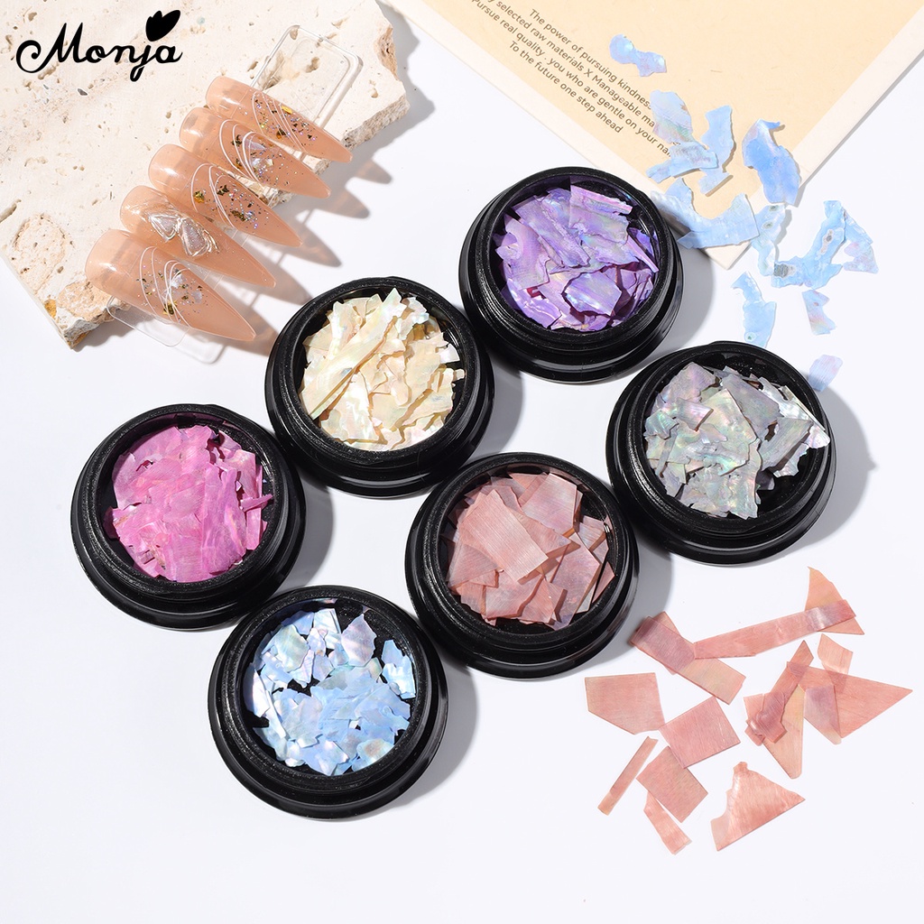 Monja 6 Colors Nail Art 3D Shiny Irregular Mica Shell Fragment Glitter ...