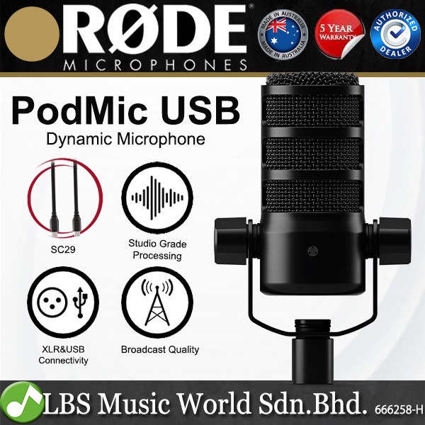 Rode PodMic USB Dynamic Broadcast Mic Cardioid Microphone with Built In ...
