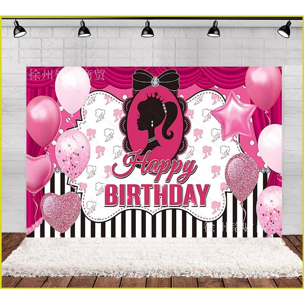 Barbie Princess pink Birthday theme backdrop banner party decoration ...