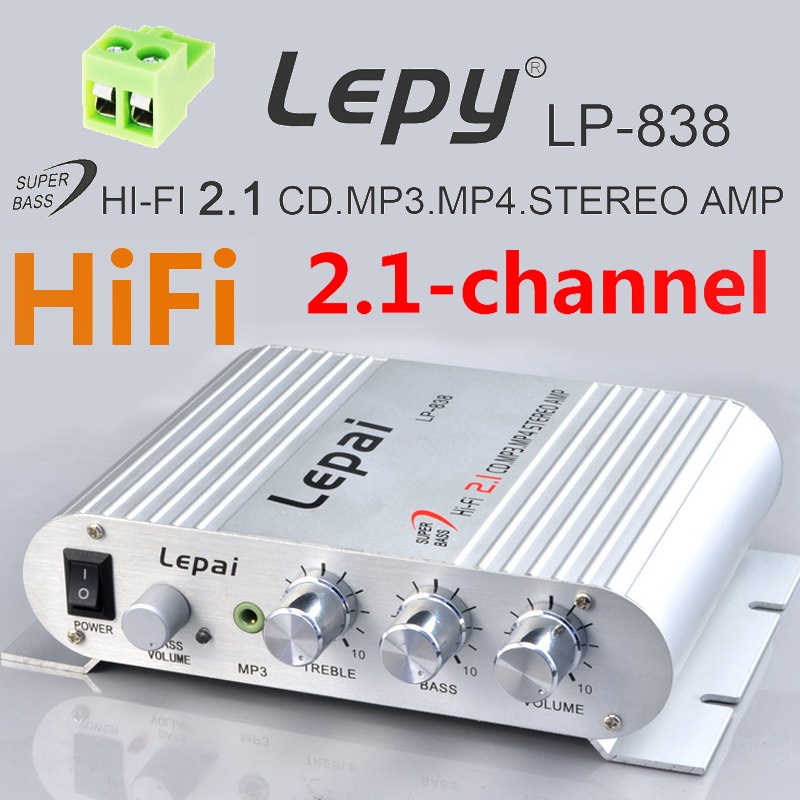 Lepy LP-838 Car Amplifier 12V Hi-Fi 2.1 Amplifier Booster Radio CD MP3 MP4 Stereo AMP Bass ...