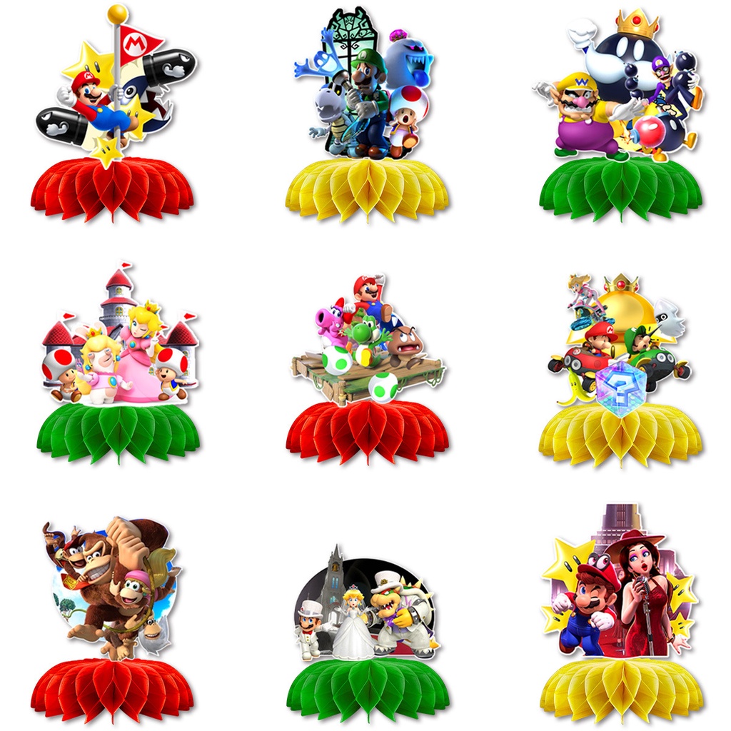 9Pcs Super Mario Bros. Honeycomb Centerpieces 3D Double Side Honeycomb ...