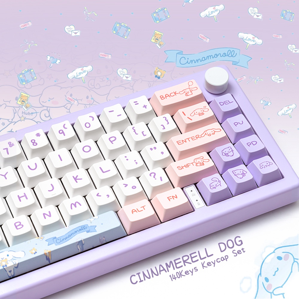 Cinnamerell Dog Keycaps 140Keys Cherry/MDA/XDA Profile PBT Compatible ...
