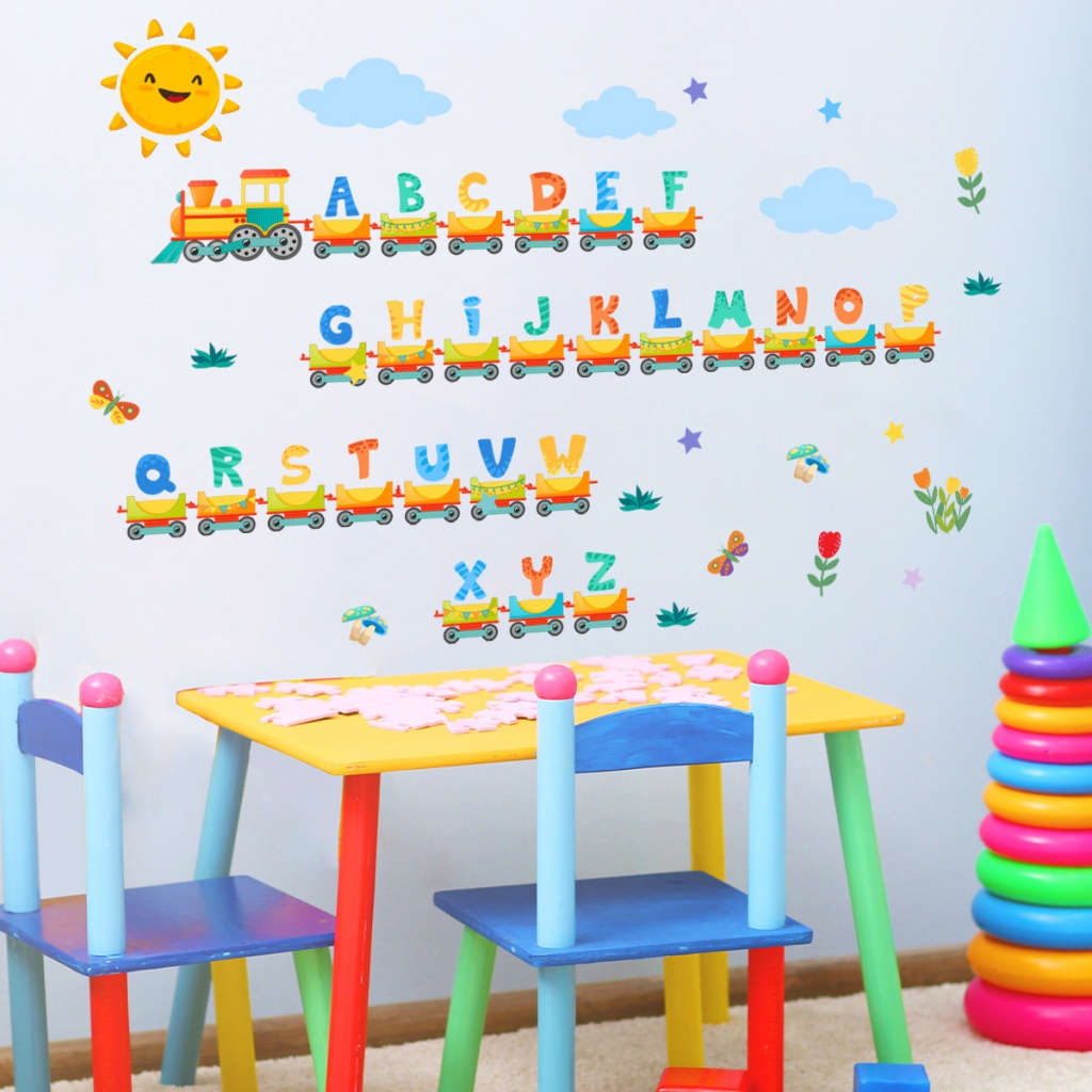 PVC sticker wallpaper Colorful Alphabet Wall Decals Removable Animal ...