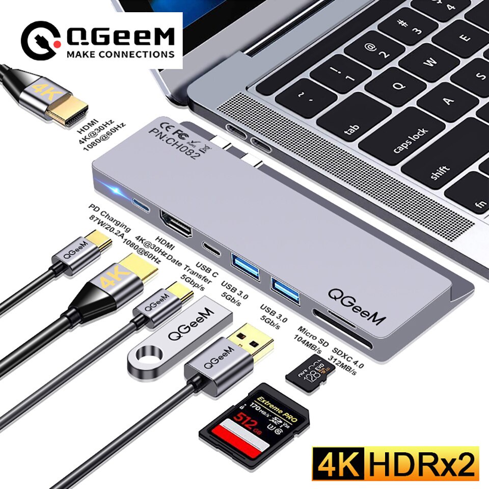 QGeeM USB C Hub for Macbook Pro M1 M2 SD TF Card Readers Dual HDMI PD ...