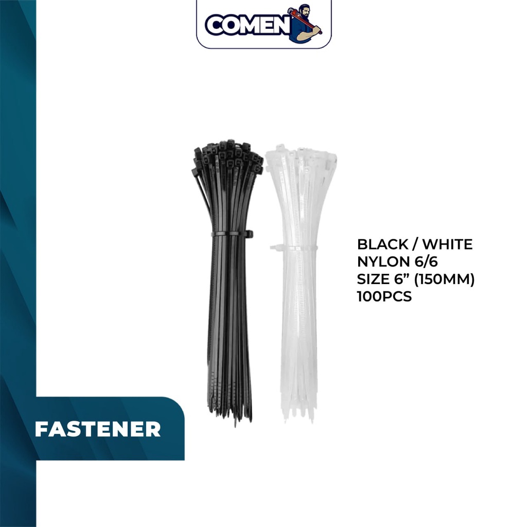 COMEN Nylon Cable Tie 6 Inch x 150mm (100PCS) Heavy Duty Cable Tie ...
