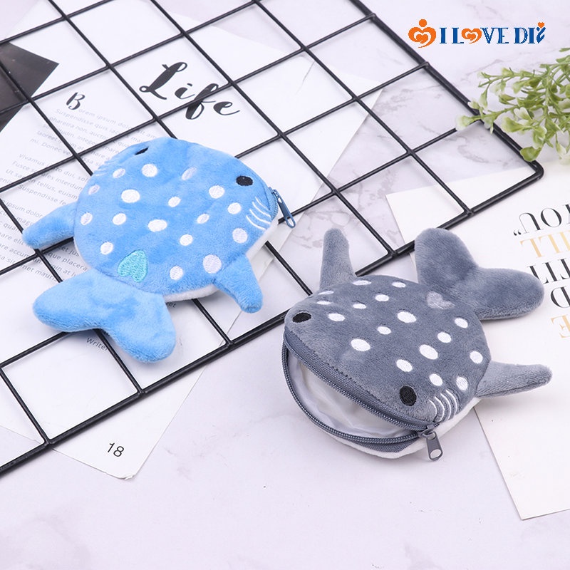 Women Plush Shark Coin Purse/Funny Cartoon Small Whales Wallet/Cute ...