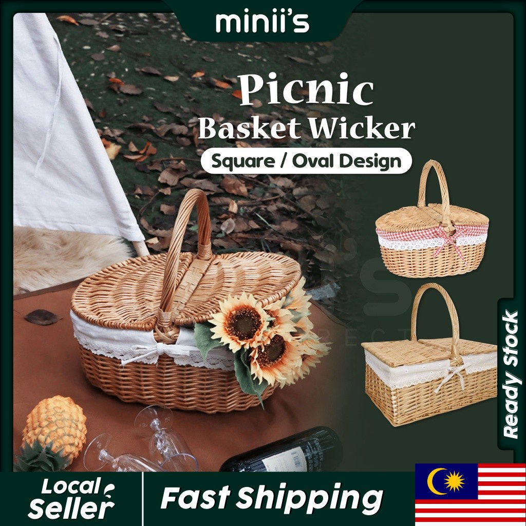 Miniis Handmade Natural Picnic Basket Wicker Camping Basket Shopping ...