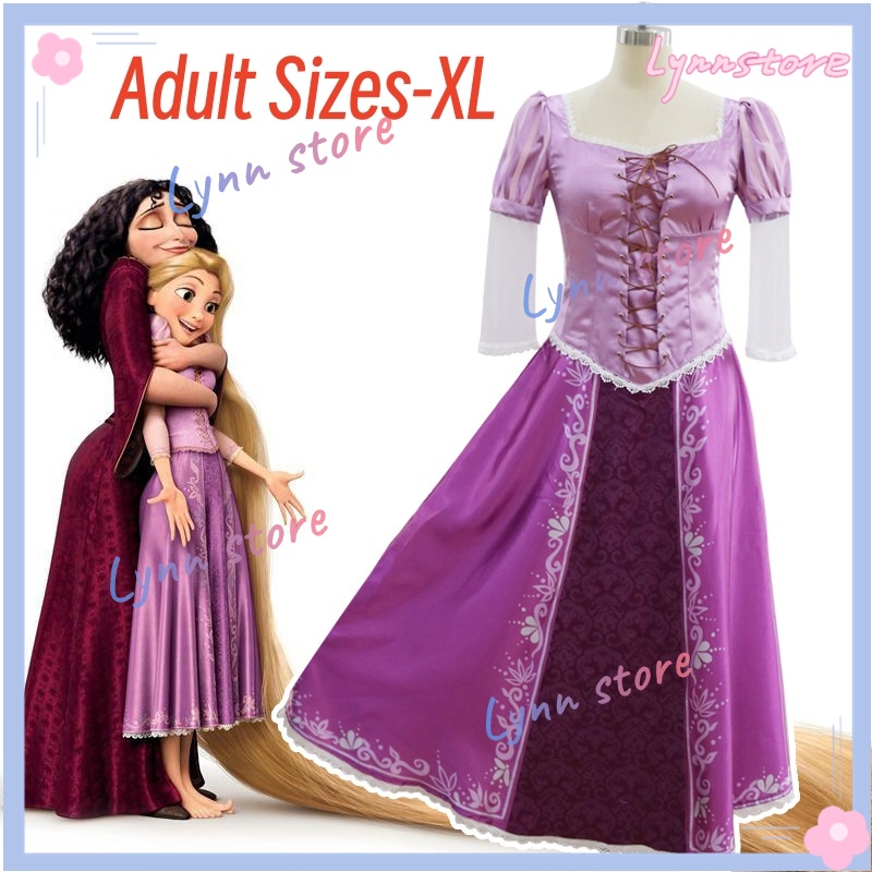 Disney The Princess Tangled Cosplay Dress Adult Kids Women Halloween Party Rapunzel Purple Dress ...