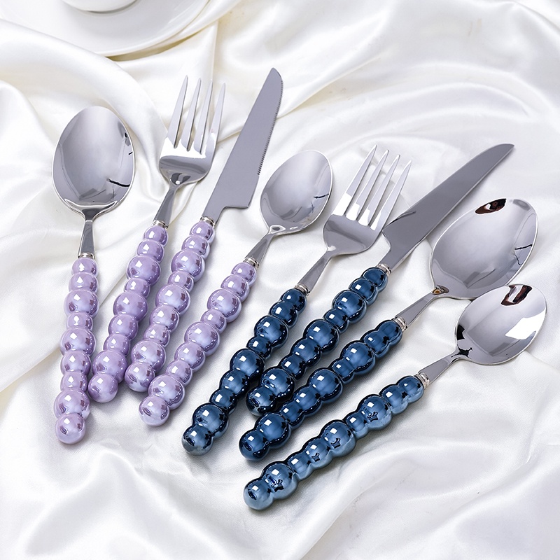 KATELV 4pcs/set Ceramic Handle Cytlery Set Pearl Style Flatware 304 ...