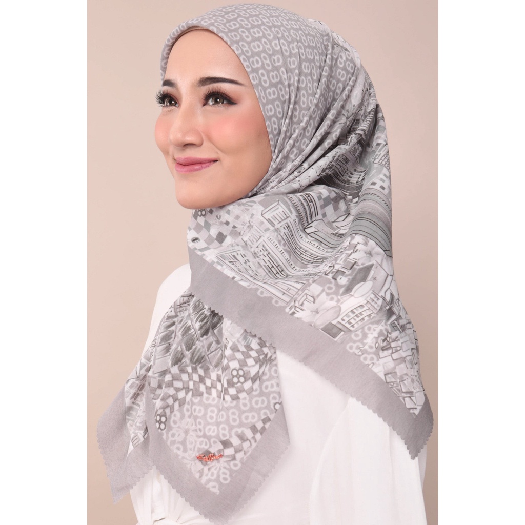 Ifti Superfine Printed Square With Scallop Laser Cut Seam - Stone Grey | Shopee Malaysia