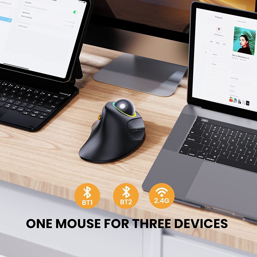 JOMAA RGB Backlit Bluetooth Trackball Mouse Wireless 2.4G Rechargeable ...