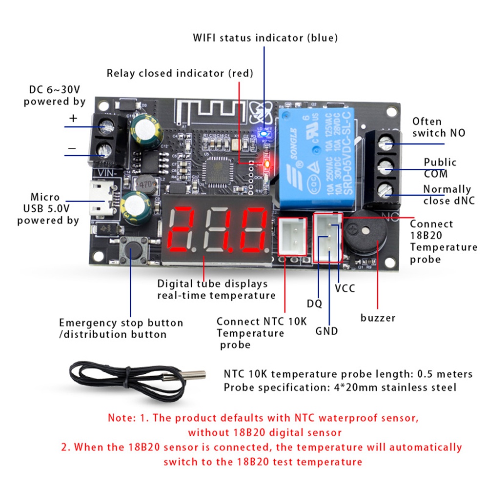 WIFI Remote Thermostat High Precision Temperature Controller Module ...
