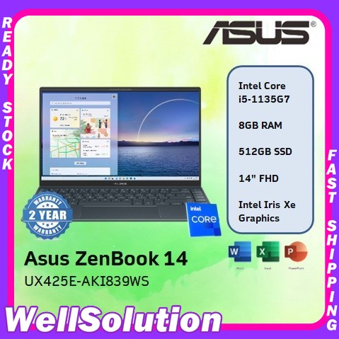 ASUS ZenBook 14 UX425E-AKI839WS 14'' FHD Laptop Pine Grey ( i5-1135G7 ...