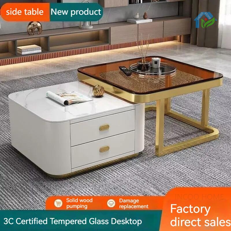 Light luxury double decker coffee table/living room square storage ...